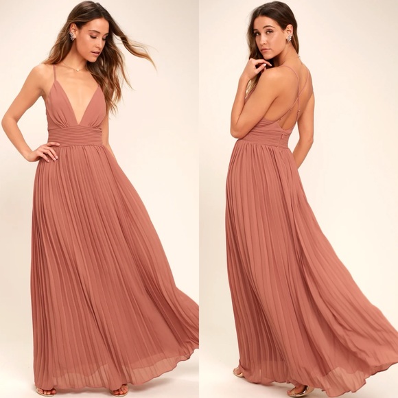 Lulus | Dresses | Lulus Depths Of My Love Rusty Rose Pleated Maxi Dress ...